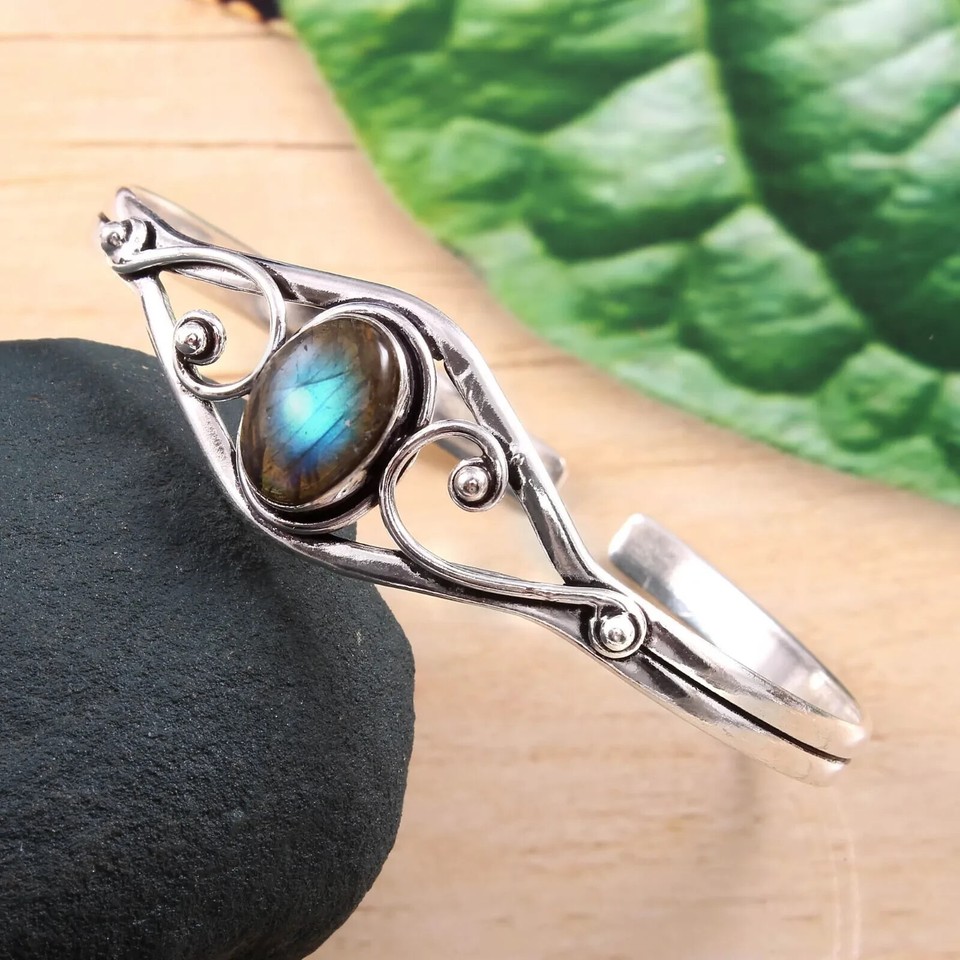 925 Sterling Silver Natural Labradorite Gemstone Handmade Jewelry Cuff ...