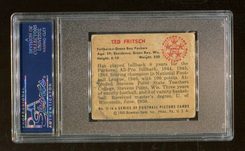 Ted Fritsch Signed 1950 Bowman #11 Autographed Packers PSA/DNA *8585 | eBay