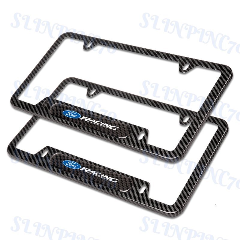 For 2PCS Ford Racing License Plate Frame Stainless Steel Metal Carbon ...