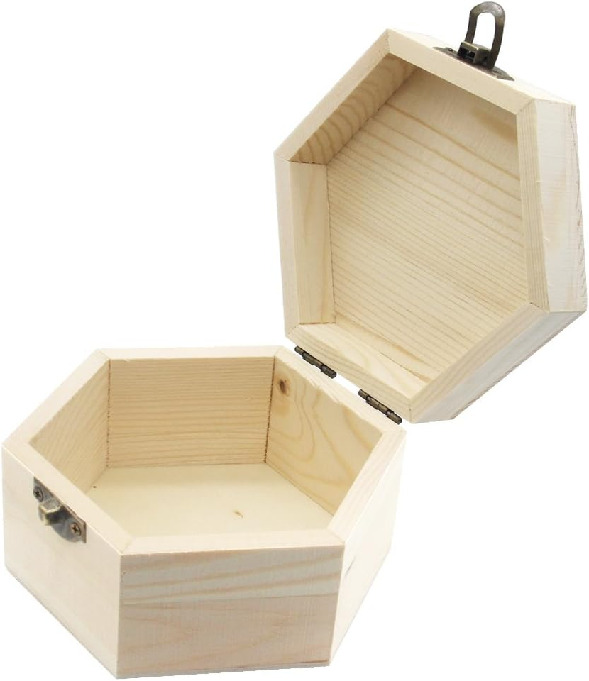Plain Unfinished Box, Hexagon Unpainted Wooden Jewelry Box DIY Storage ...