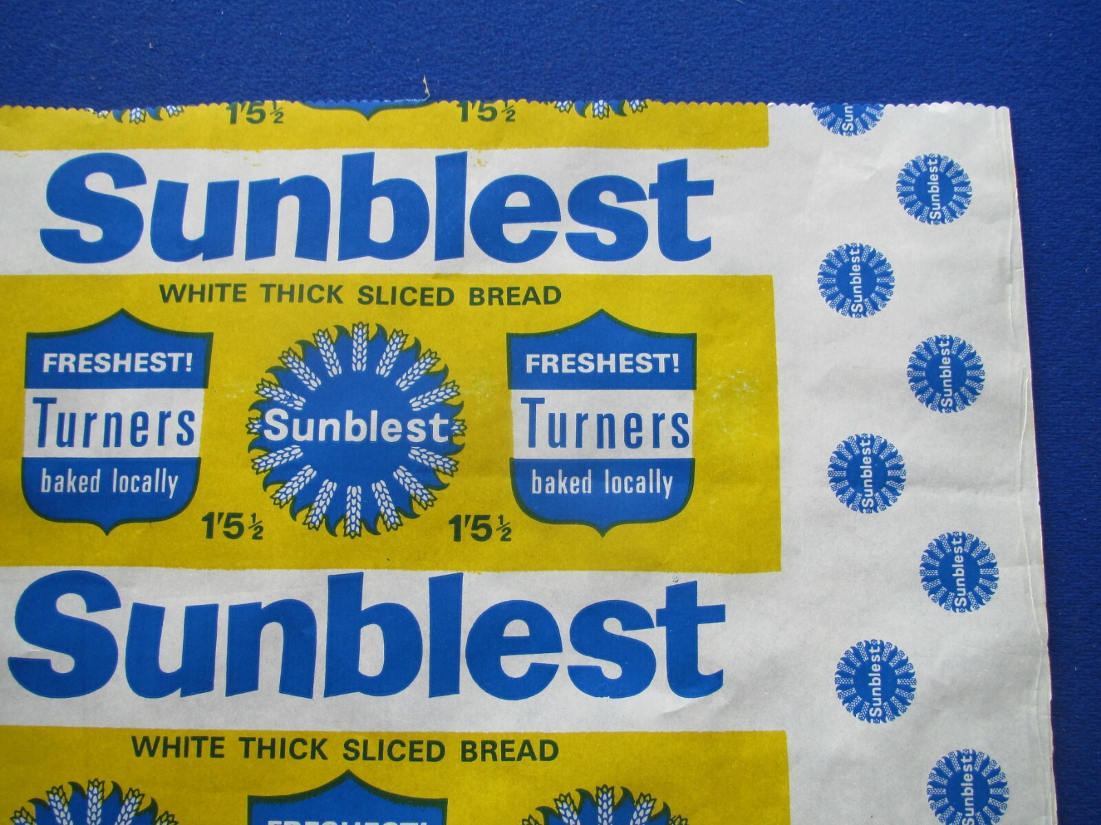 Sunblest Bread - UNUSED wax paper wrapper c1966 Turners Bakery ...