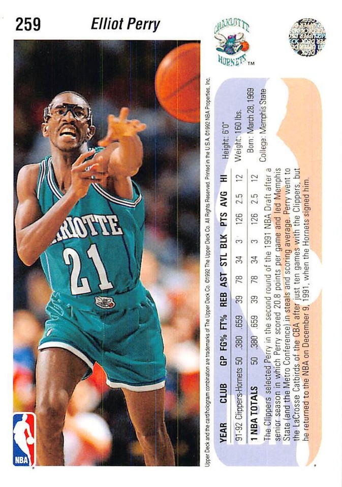Elliot Perry 1992 Upper Deck 259 Charlotte Hornets Basketball Card | eBay