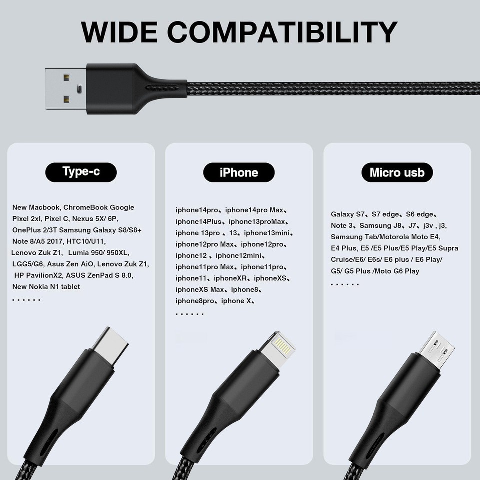 Universal Multi Charger Cable 3 in 1 Multiple Port USB Cable Fast ...