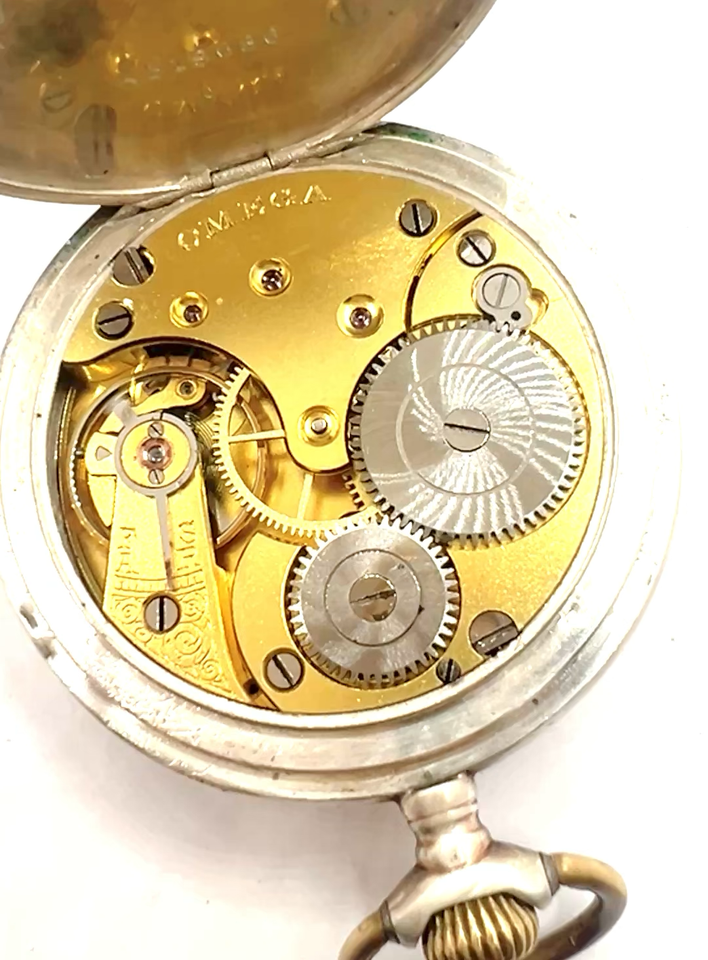 Omega Large 49mm Silver 800 Golden Movement Mechanical Pocket Watch ...