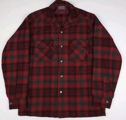 Vintage Pendleton Wool Plaid Pattern Loop Collar Shirt Vtg 80s 90s USA ...