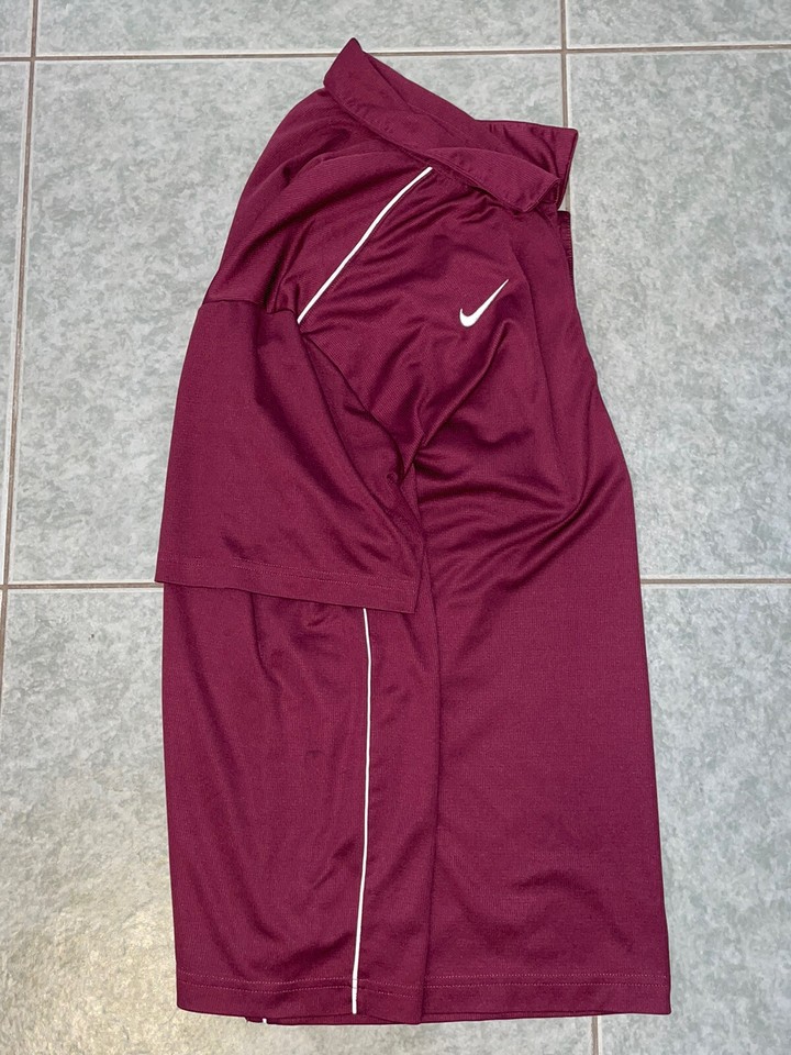 Nike Golf Polo Shirt XL Dri-Fit White Swoosh Logo Maroon | eBay