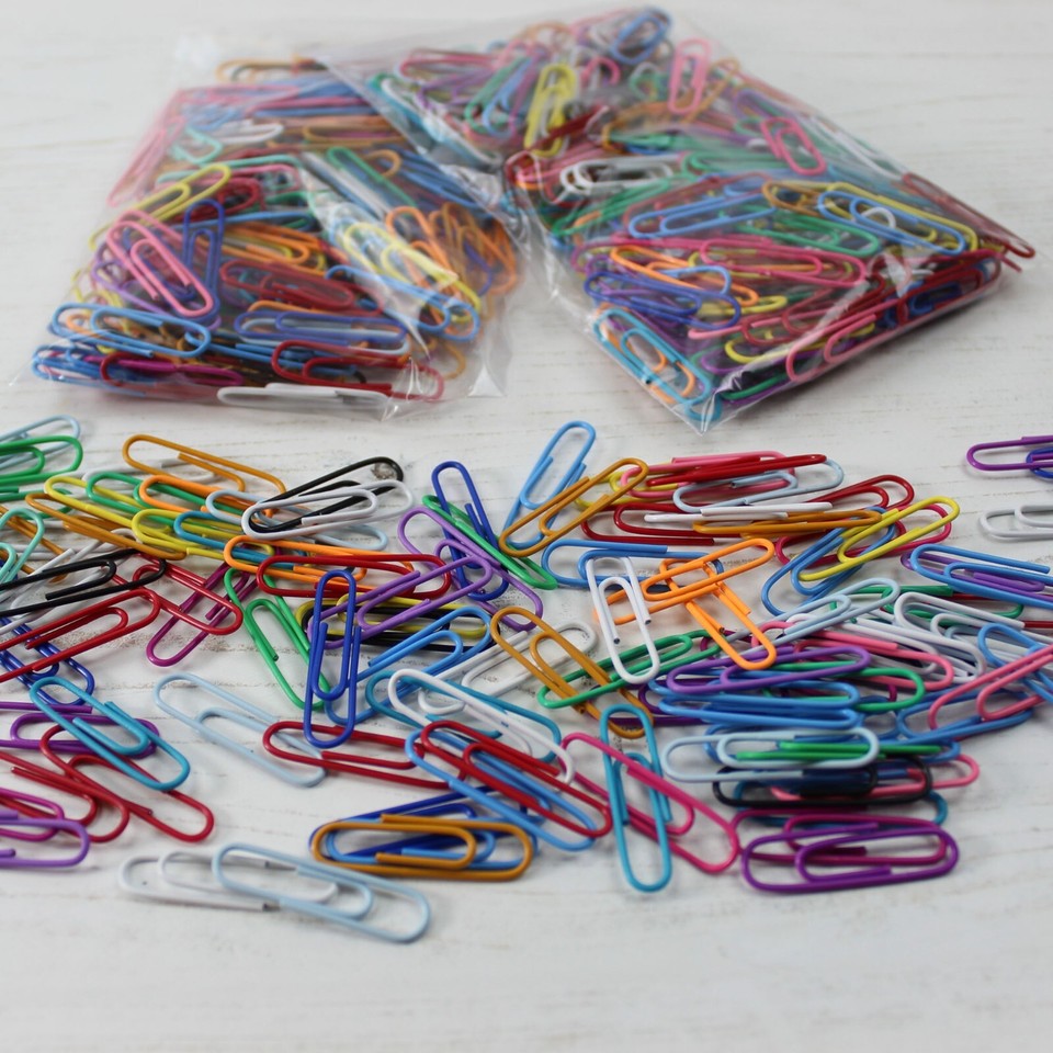 Paper Clips 33mm Large Assorted Colour Mix Packs of 200 to 1000 Clips ...
