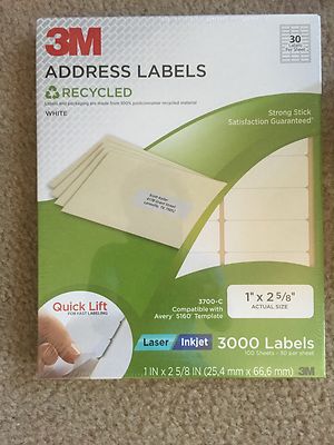 NEW 3M Adhesive Address Labels White 1x 2 5/8" 3000 51141318257| eBay