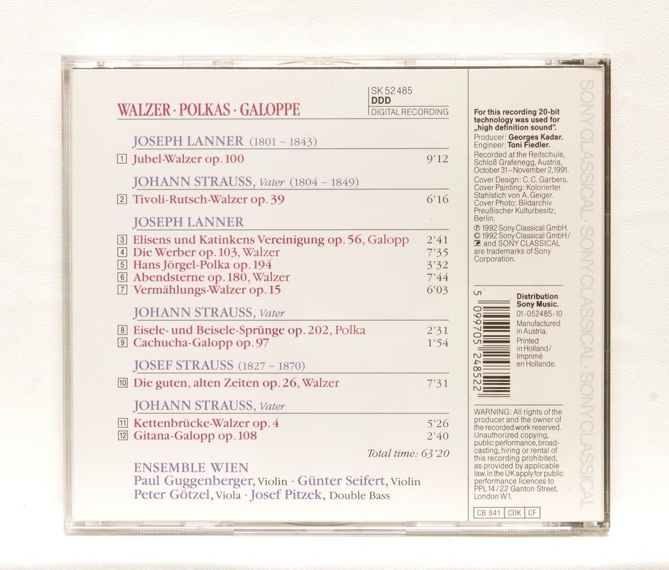 ENSEMBLE WIEN - JOSEPH LANNER Waltzes, Galops, Polkas SONY CD NM | eBay