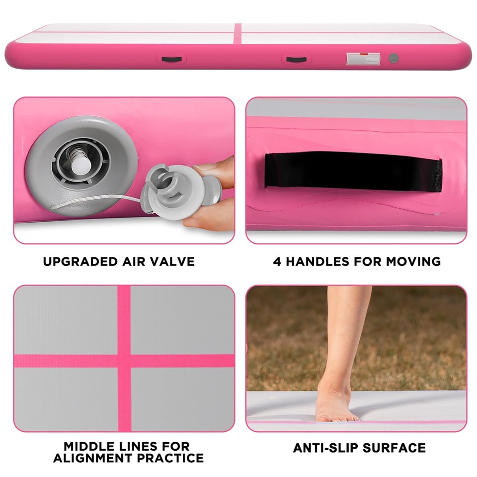 Inflatable Gymnastics Tumbling Mat 6.6ft Pink, Tumble Track Mat 4 ...