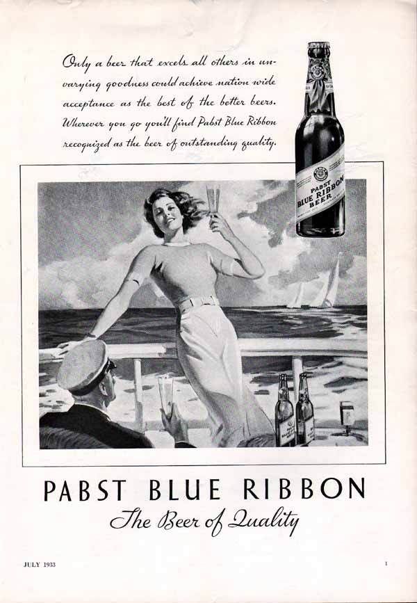 1933 PABST BLUE RIBBON BEER BREWERY BOAT SPORT NAUTICAL SHIP YACHT AD ...