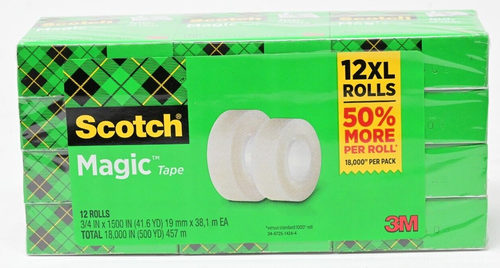 Scotch Magic Tape Refill 12 Rolls, 3/4" x 1500" per Roll Original Matte ...