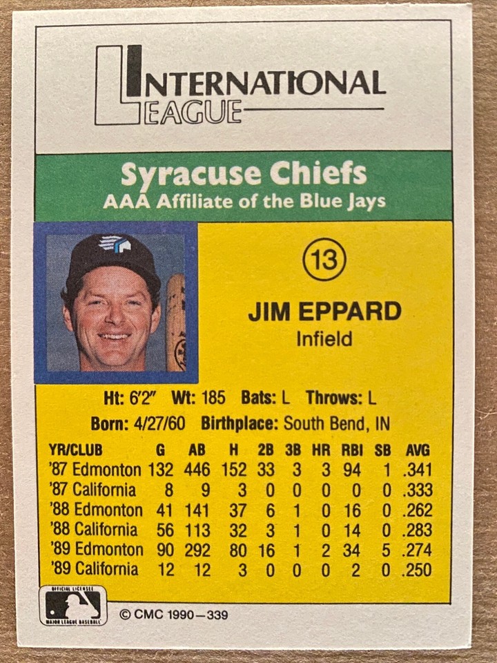 1990 CMC #13 Jim Eppard Syracuse Chiefs | eBay