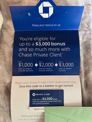 Chase bank coupon $3000 bonus for Private Client Checking acct Expires ...