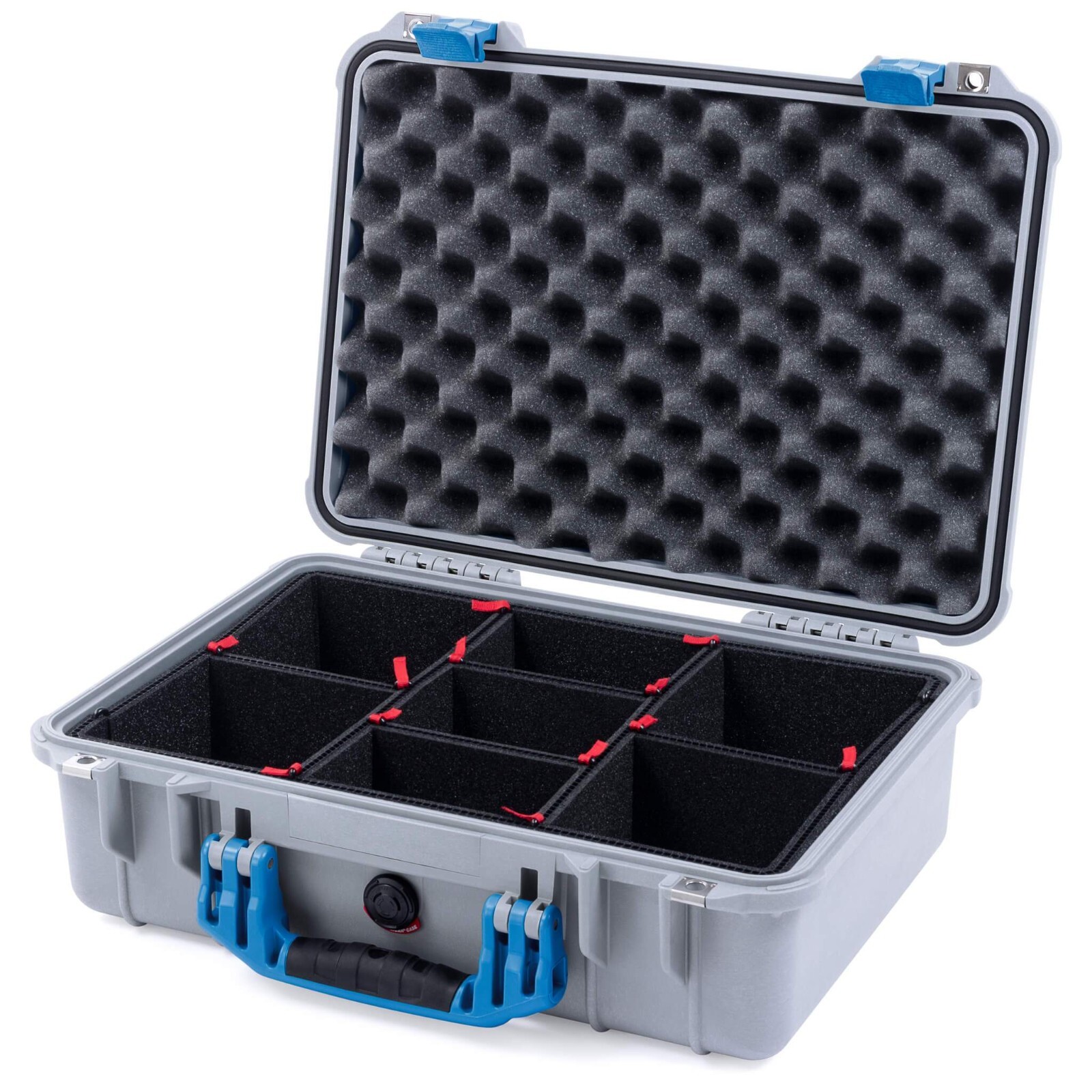 Silver and Blue Pelican 1500 case with TrekPak Dividers. | eBay