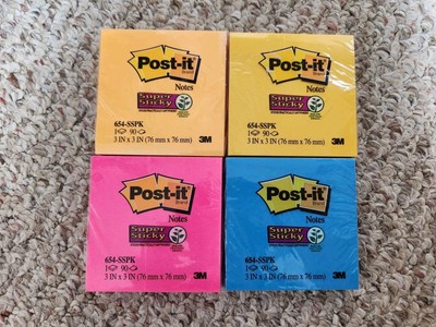 Post-It 654-SSPK 90 Sheets Per Pad Super Sticky Notes 3" x 3" Lot Of 4 ...