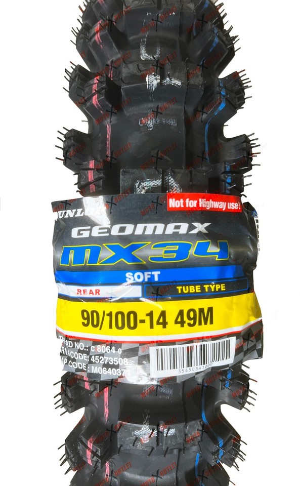 Dunlop 90/100-14 MX34 Rear Tire Dirt Bike MX 34 Geomax 90 100 14 ...