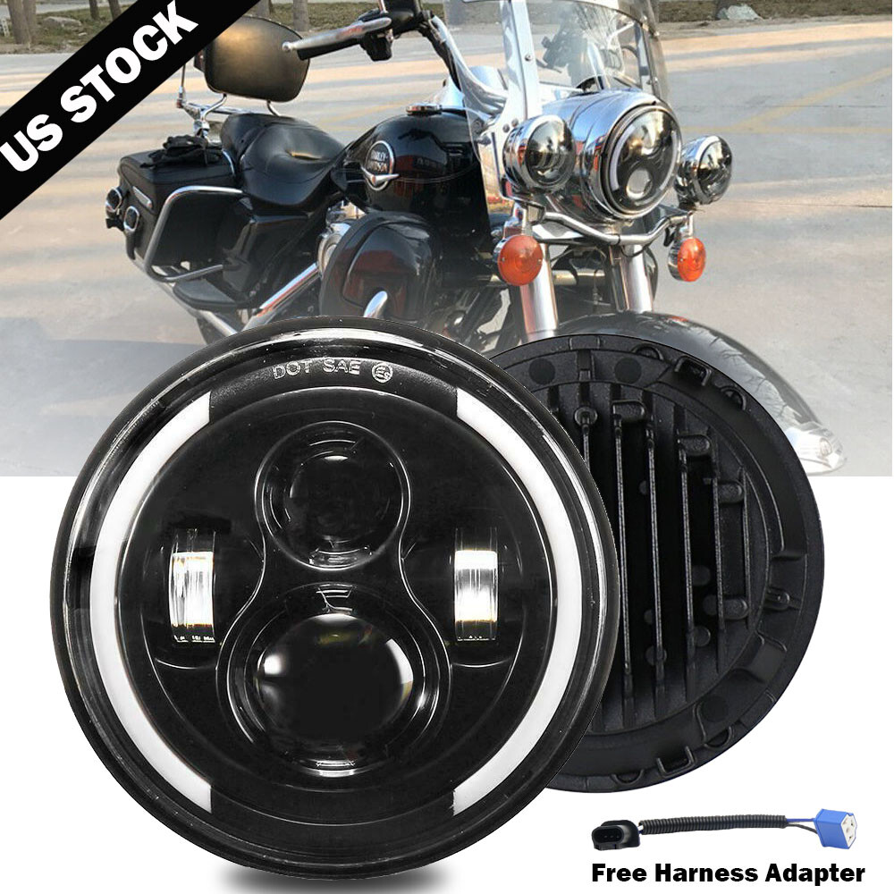 7" LED Headlight Amber White Halo Angle Eyes For Yamaha V Star Raider ...