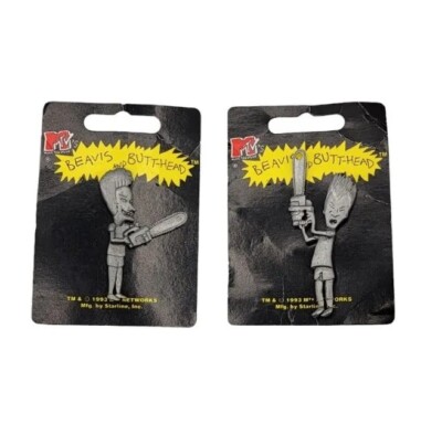 1993 Vintage Beavis and Butthead Starline TV Show Pewter Clutch Pin Set ...