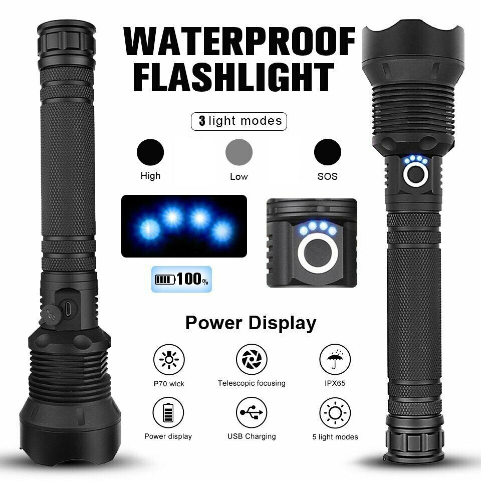 9900000Lumens XHP70(12xT6) Zoomable Flashlight LED Rechargeable Torch ...