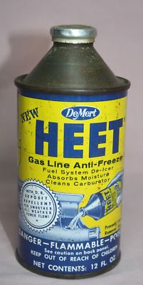 VINTAGE TIN/CAN DEMERT HEET GAS LINE ANTI-FREEZE CONE TOP 12 OZ. | eBay