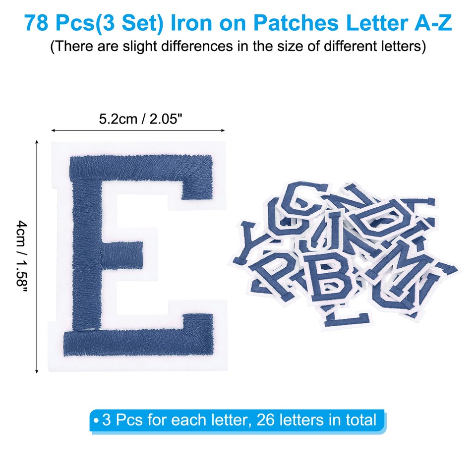 Iron on Letter Patches, 78Pcs Letters A-Z, Deep Blue 2inch Height | eBay