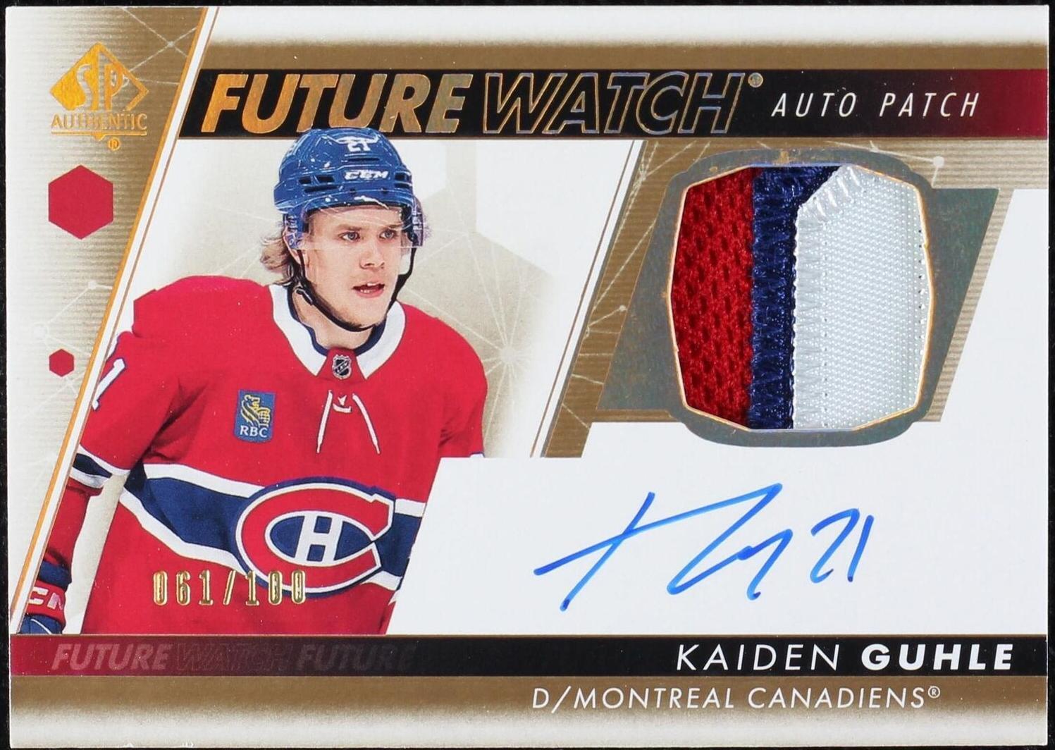 2022-23 SP Authentic - Future Watch Auto Patch Kaiden Guhle #FWAP-KG ...