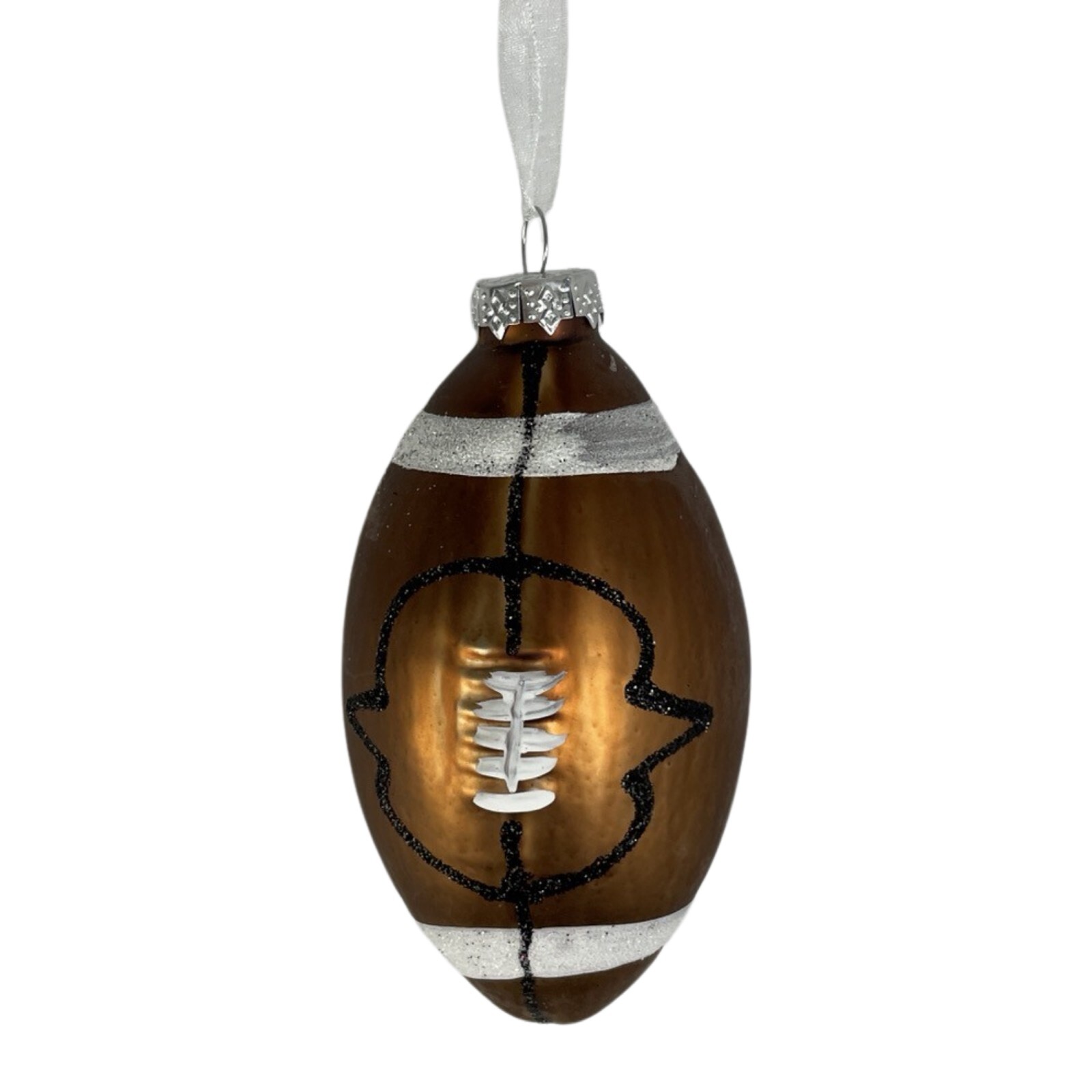 Christmas Ornament Football Glass Brown Glitter Accents Sports Holiday ...