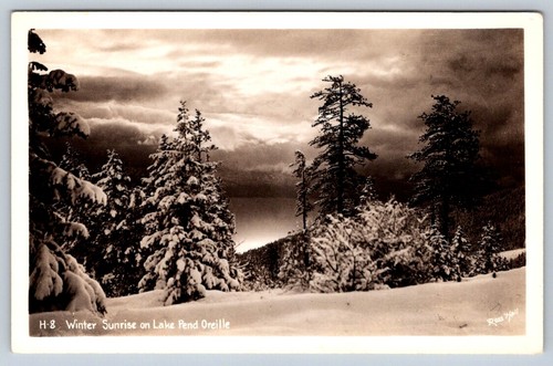 Winter Sunrise On Lake Pend Oreille Idaho Real Photo RPPC Postcard Ross ...