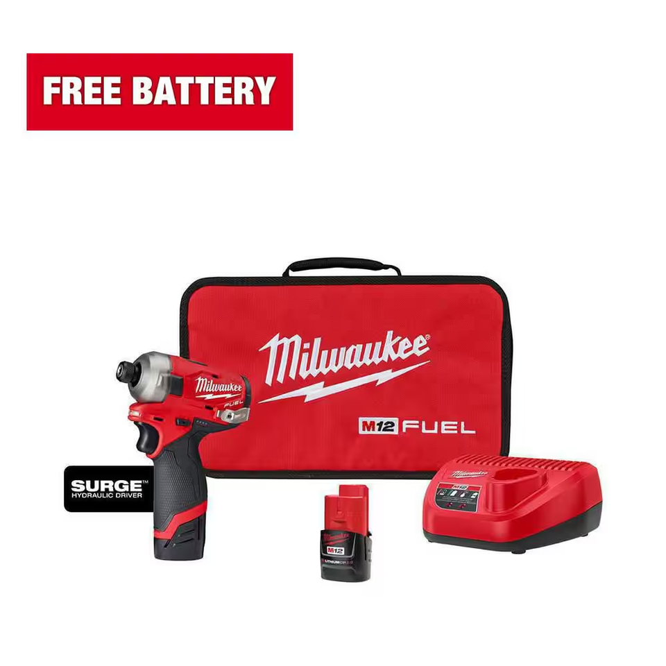 M12 FUEL SURGE 12V Lithium-Ion Brushless Cordless 1/4 In. Hex Impact ...