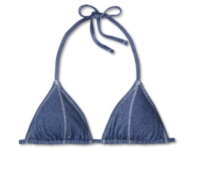 Wild Fable Denim Textured Triangle String Bikini Swimsuit Top XXS 00 ...