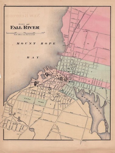 1871 WALLING & GRAY ATLAS MAP OF FALL RIVER, MASSACHUSETTS-HAND COLORED ...