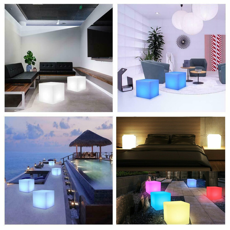 16" LED Light Cube Stools Chair w/ Remote Control RGB 16 Colors ...