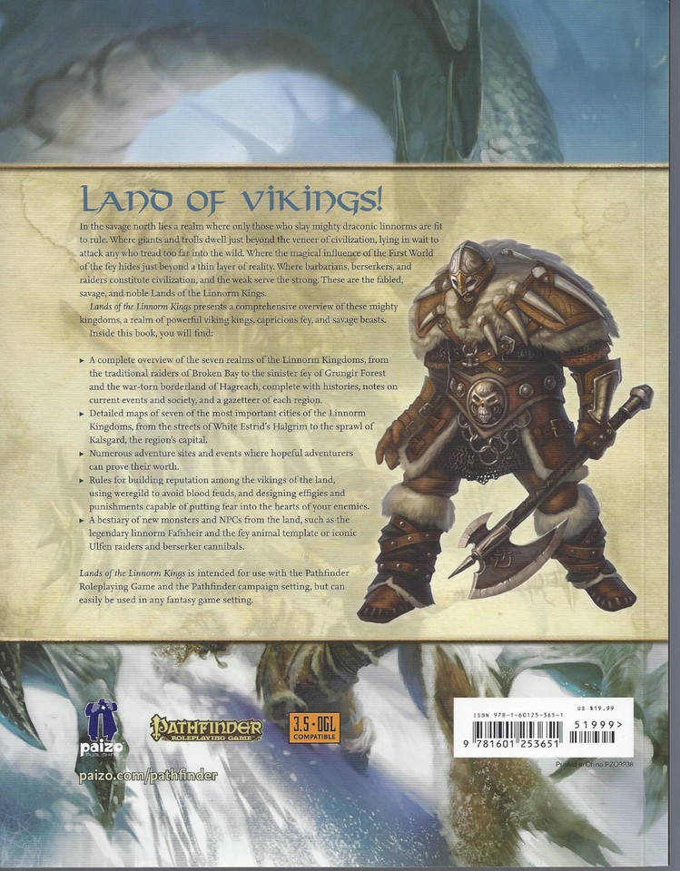 Lands of the Linnorm Kings Pathfinder SC Dungeons & Dragons RPG D20 20% ...
