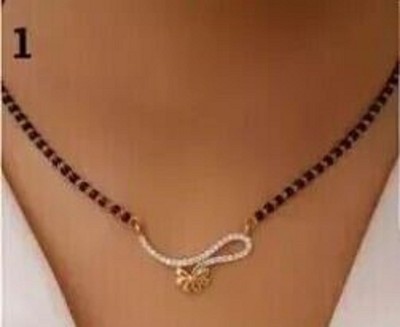 1 Pcs Women Mangal sutra Cubic Zircon Plated Chain Black Bead Free ...