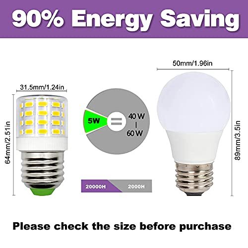 5w Led Refrigerator Light Bulb 40 Watt 120v Replacement Compact Bright ...