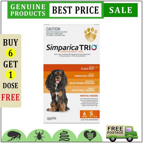 Simparica Trio For Small Dogs 5.1 to 10 kg Orange 6 Chews + 1 Free ...