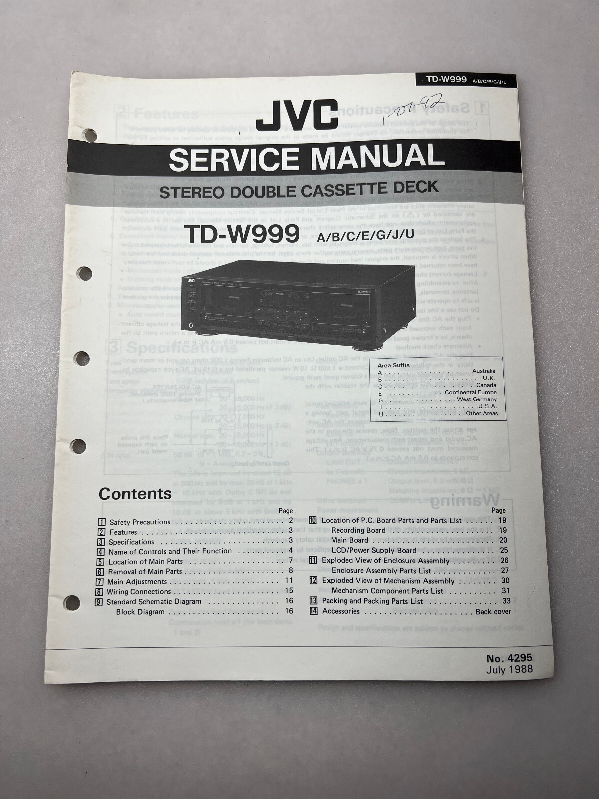 JVC TD-W999 Original Service Manual Free Shipping | eBay