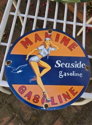 Marine Seaside Gasoline Porcelain Sign Vintage | eBay