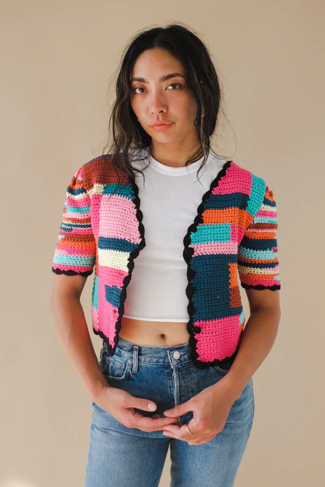 NWT $315 TACH TINI CROCHET MULTI COLORBLOCK STRIPE HAND KNIT CARDIAN ...