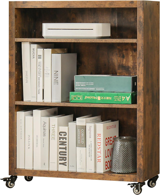 Library Bookcases Wheels 5 Tier Bookshelf Book Rack Small, Plastic