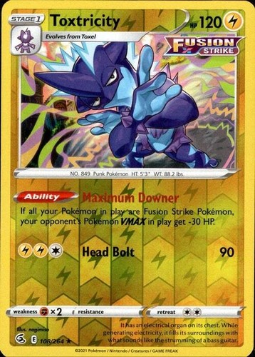 Toxtricity 108/264 Reverse Holo Fusion Strike Pokemon Card - NM Near ...
