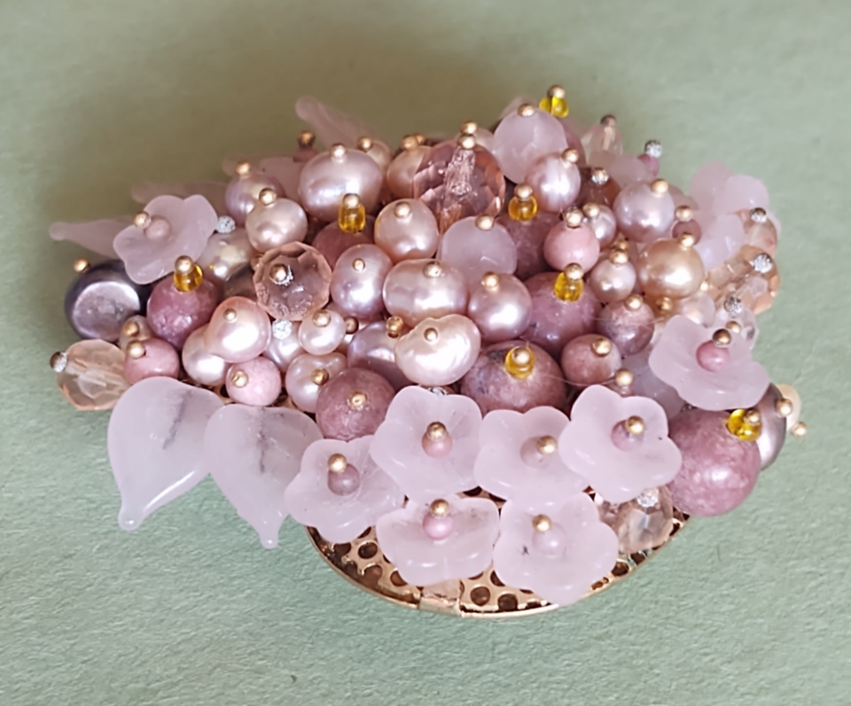 Vintage Unsigned Miriam Haskell Style Pink Glass Pearl Floral Cluster ...