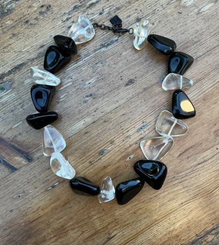 Genuine R Sobral black and clear resin 'pebble' necklace from 90s ...