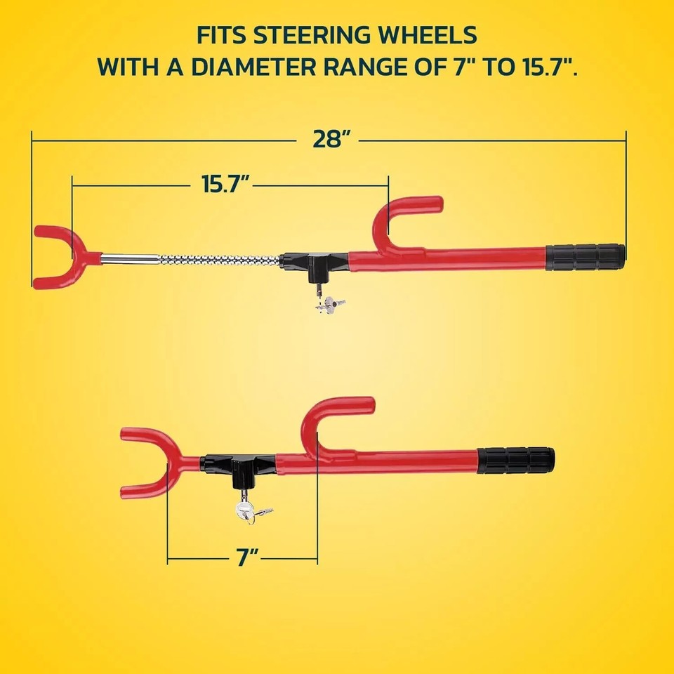 2X Red Steering Wheel Lock Club Twin Hook Anti Theft Universal Car Van ...