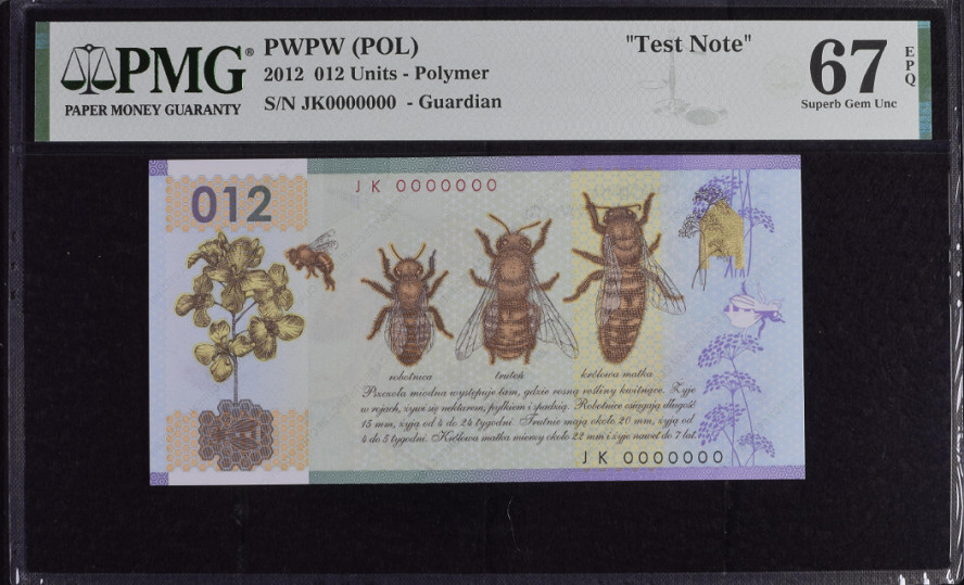 TEST NOTE Poland PWPW 012 Units ND 2012 Superb Gem UNC PMG 67 EPQ | eBay