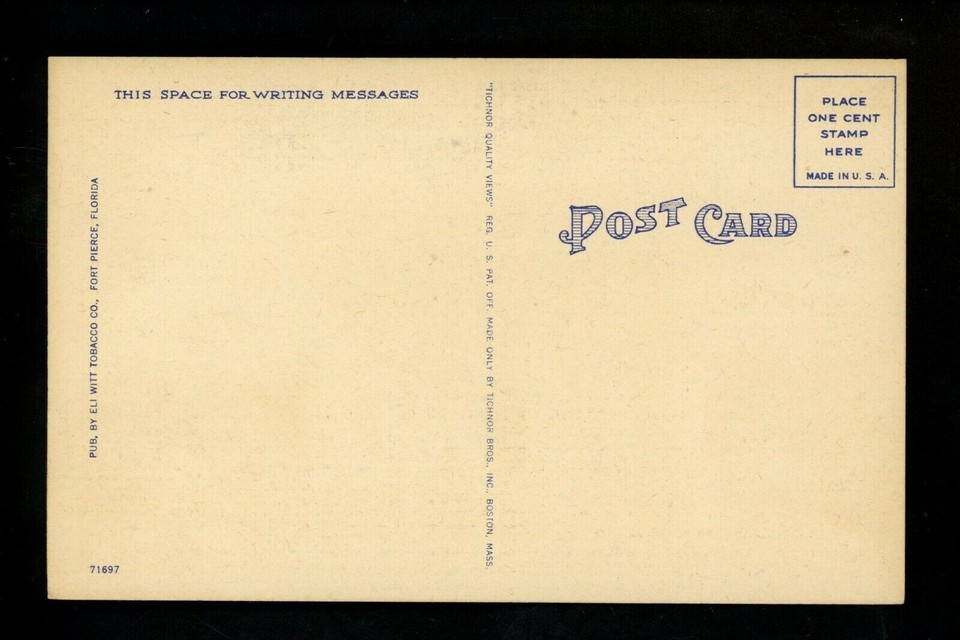 Post Office postcard Florida FL Fort Pierce flag car fire hydrant ...