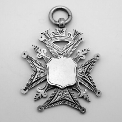 Cross Form Medal Pendant Fob Sterling Silver 1910 Birmingham | eBay