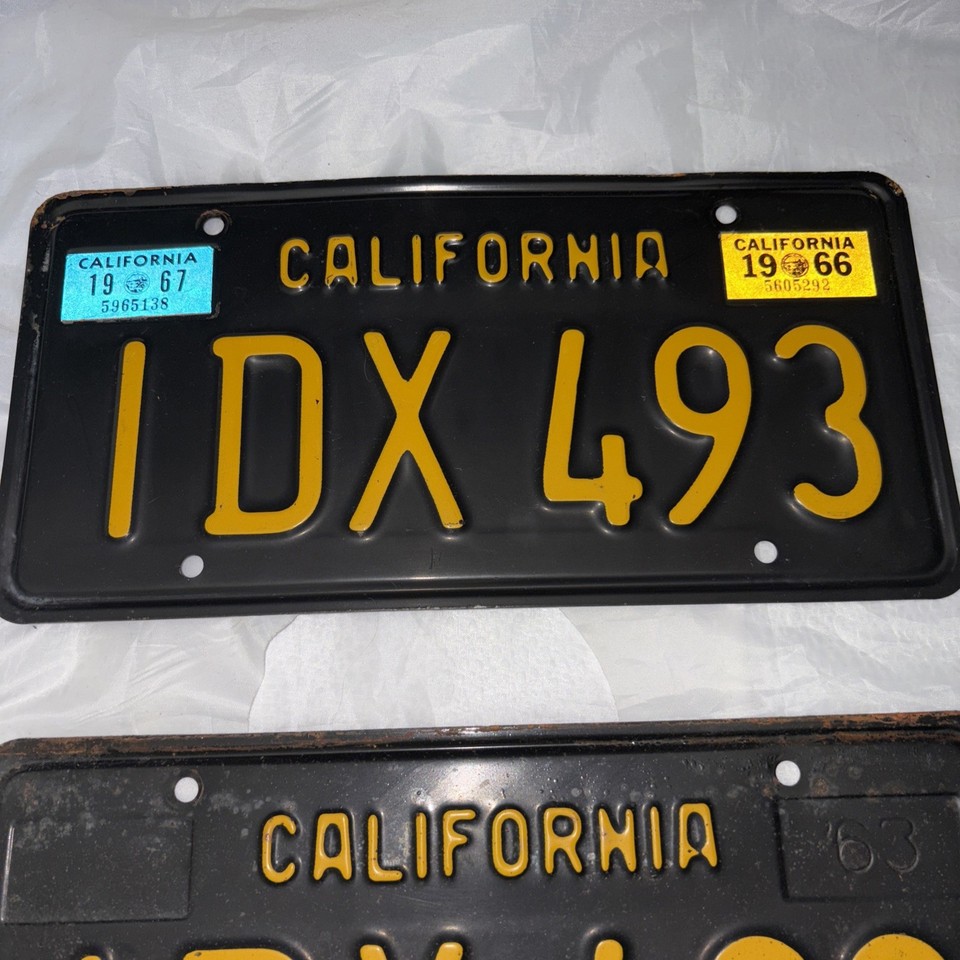 Pair of Black Yellow 1963 California License Plates IDX 493 1966 67 ...