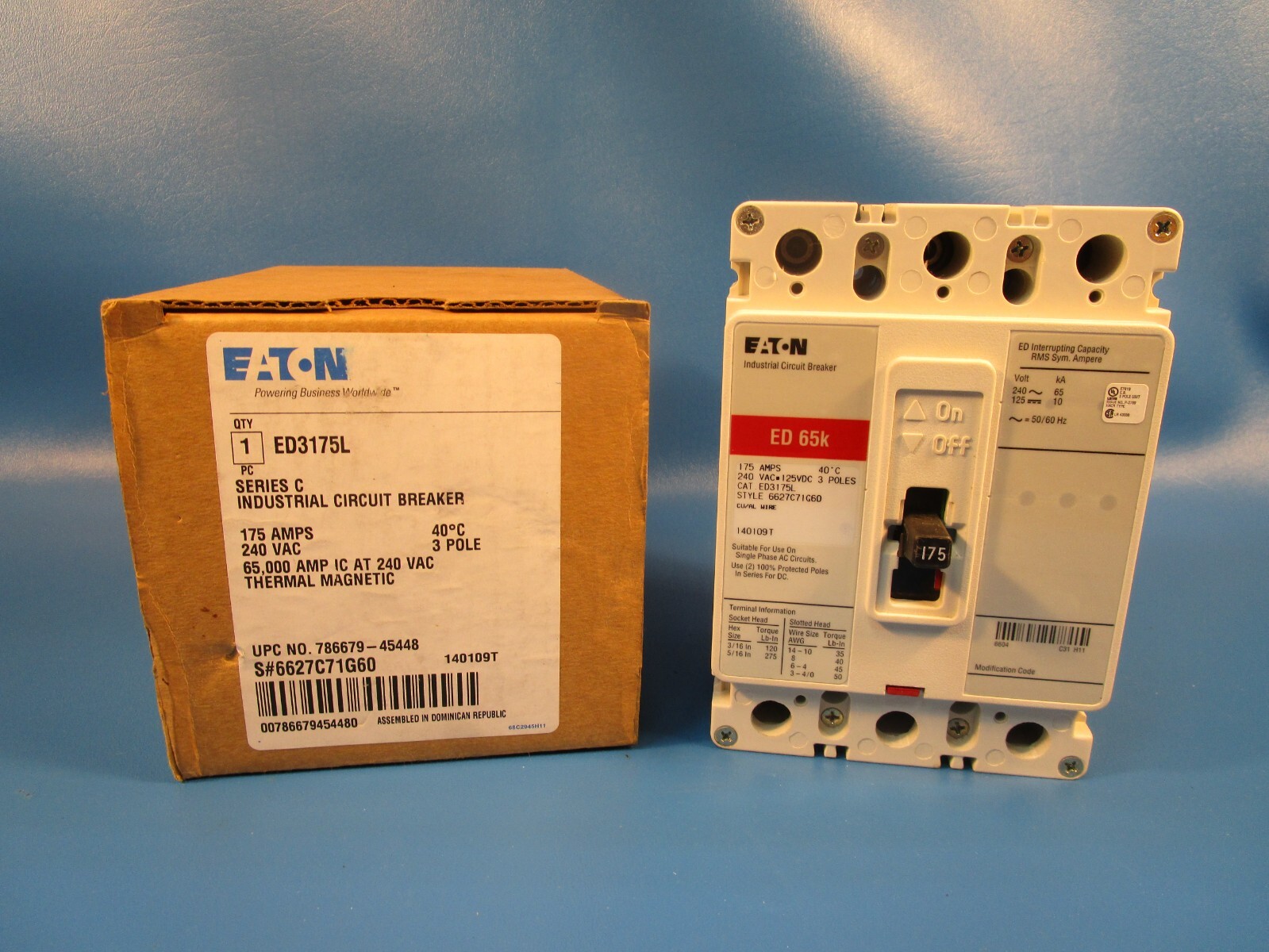 Eaton ED3175L Industrial Circuit Breaker, ED 3 Pole 175A 240V 50/60Hz ...
